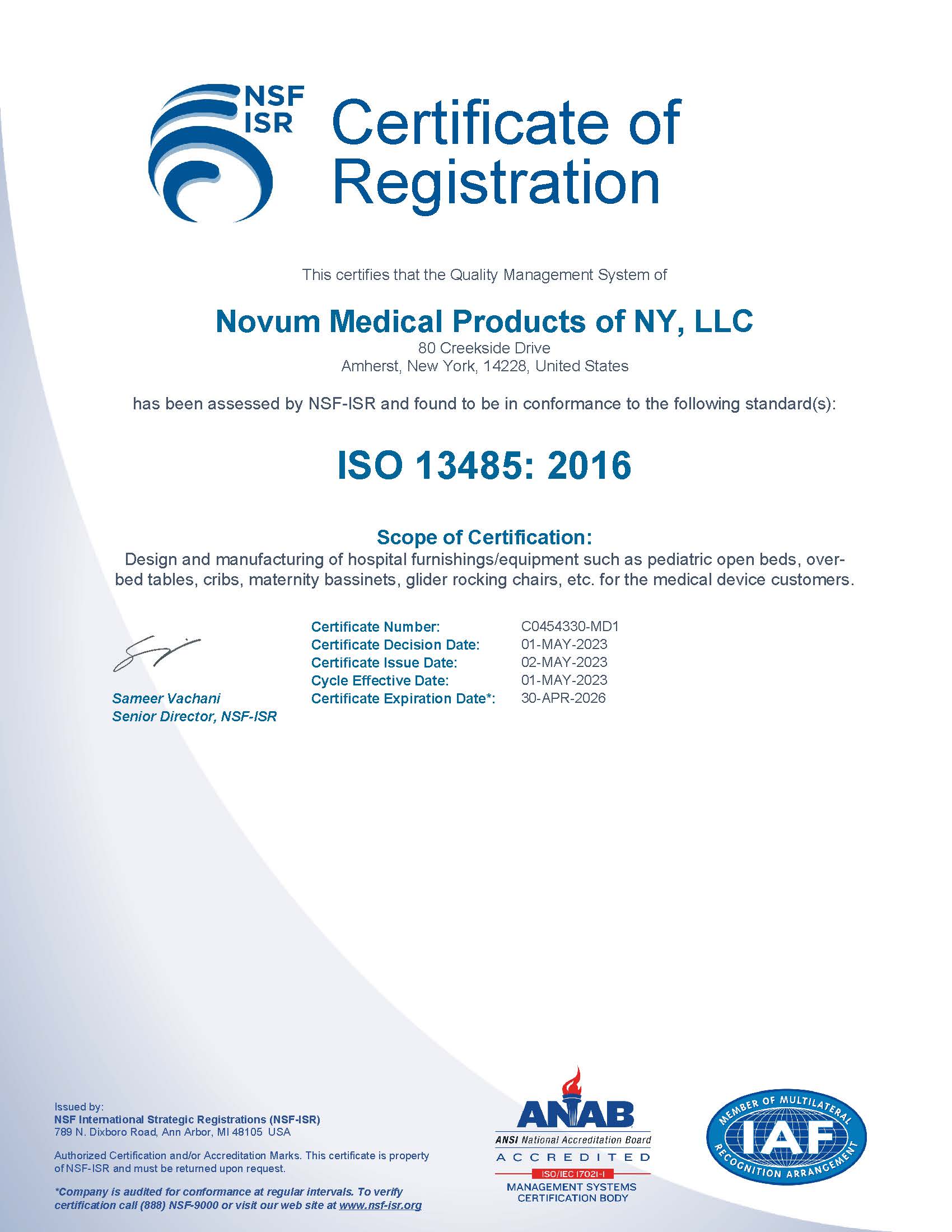 ISO Certificates | Novum Medical Products